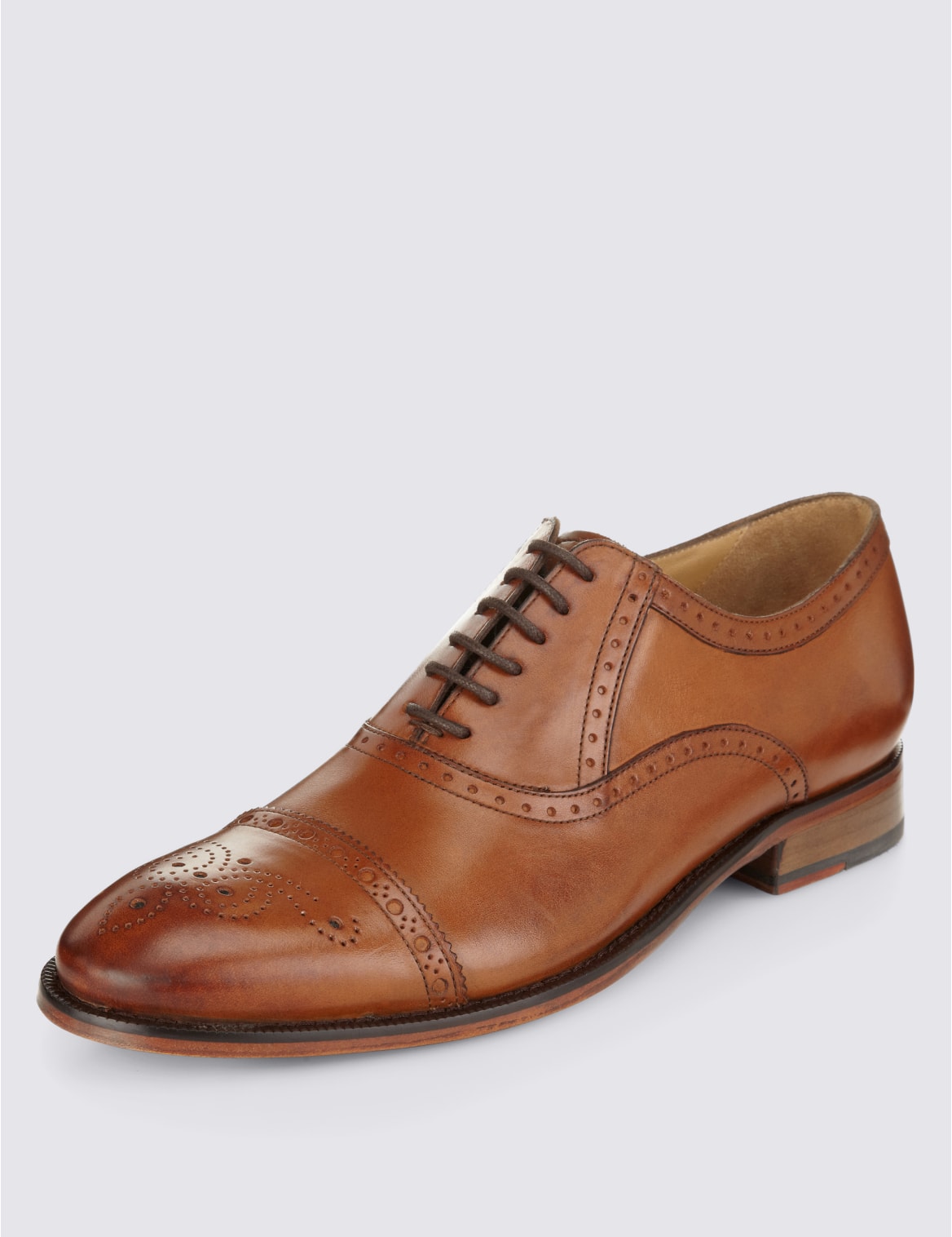 Leather Toe Cap Brogue Shoes Tan Eizzy