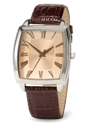 Rectangular Face Leather Strap Watch Brown – Plape