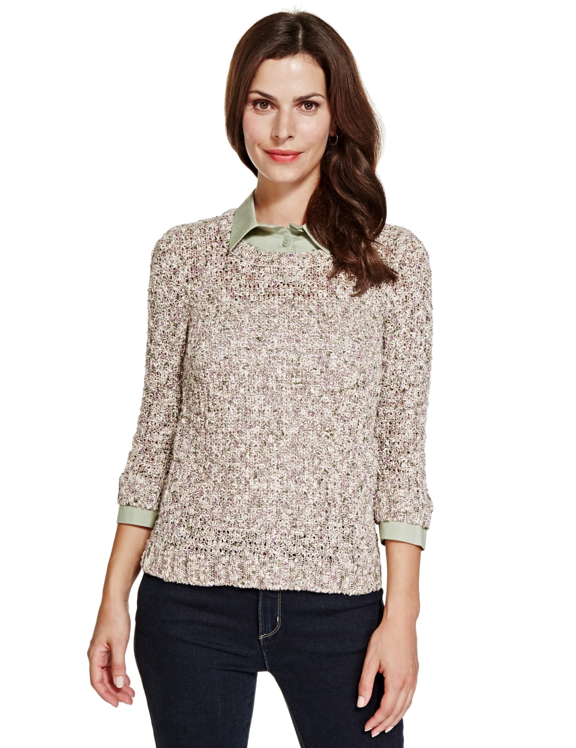 Cotton Rich Mock Layered Shirt Jumper Multi – Plape
