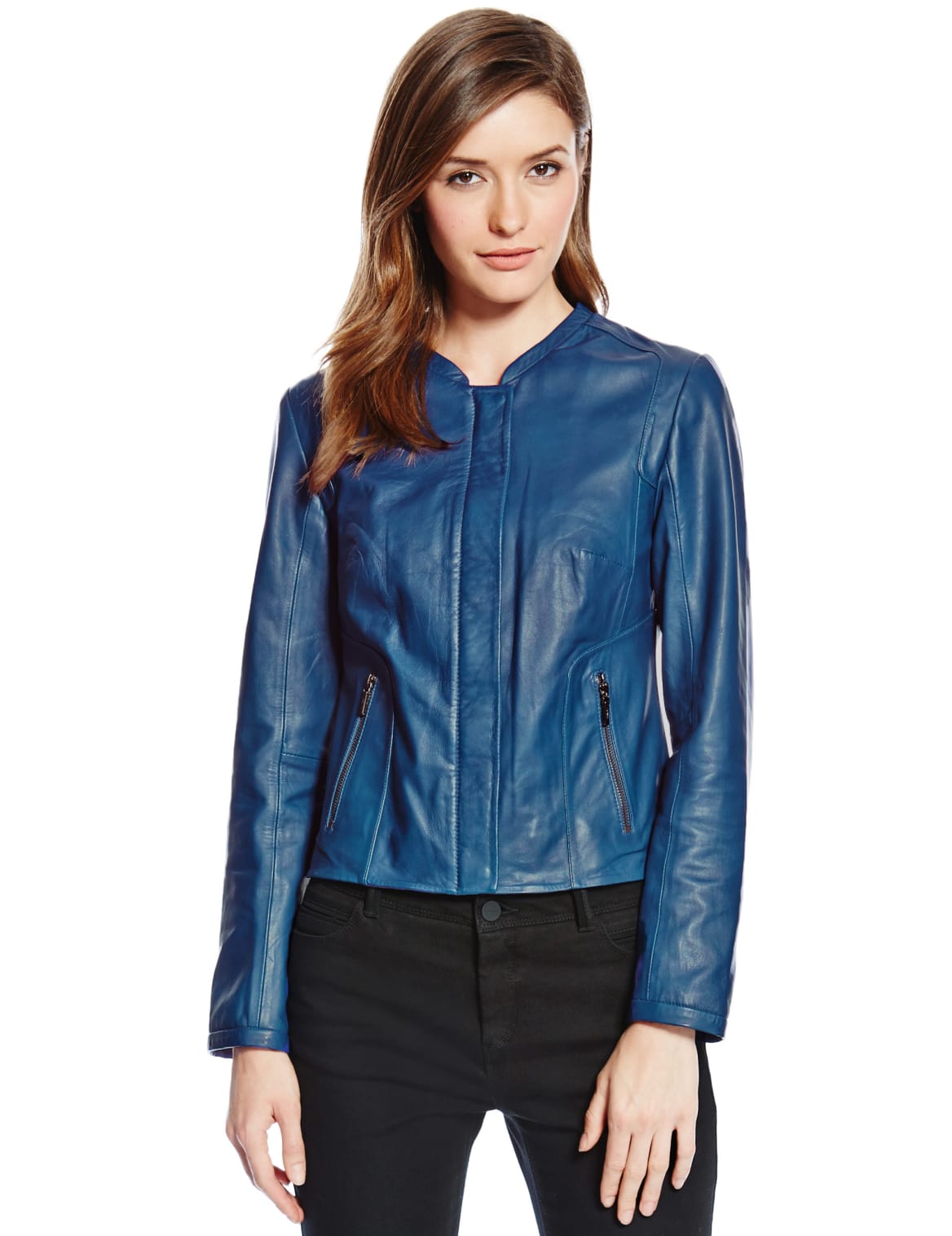 Leather Panelled Biker Jacket Cobalt | Devcube