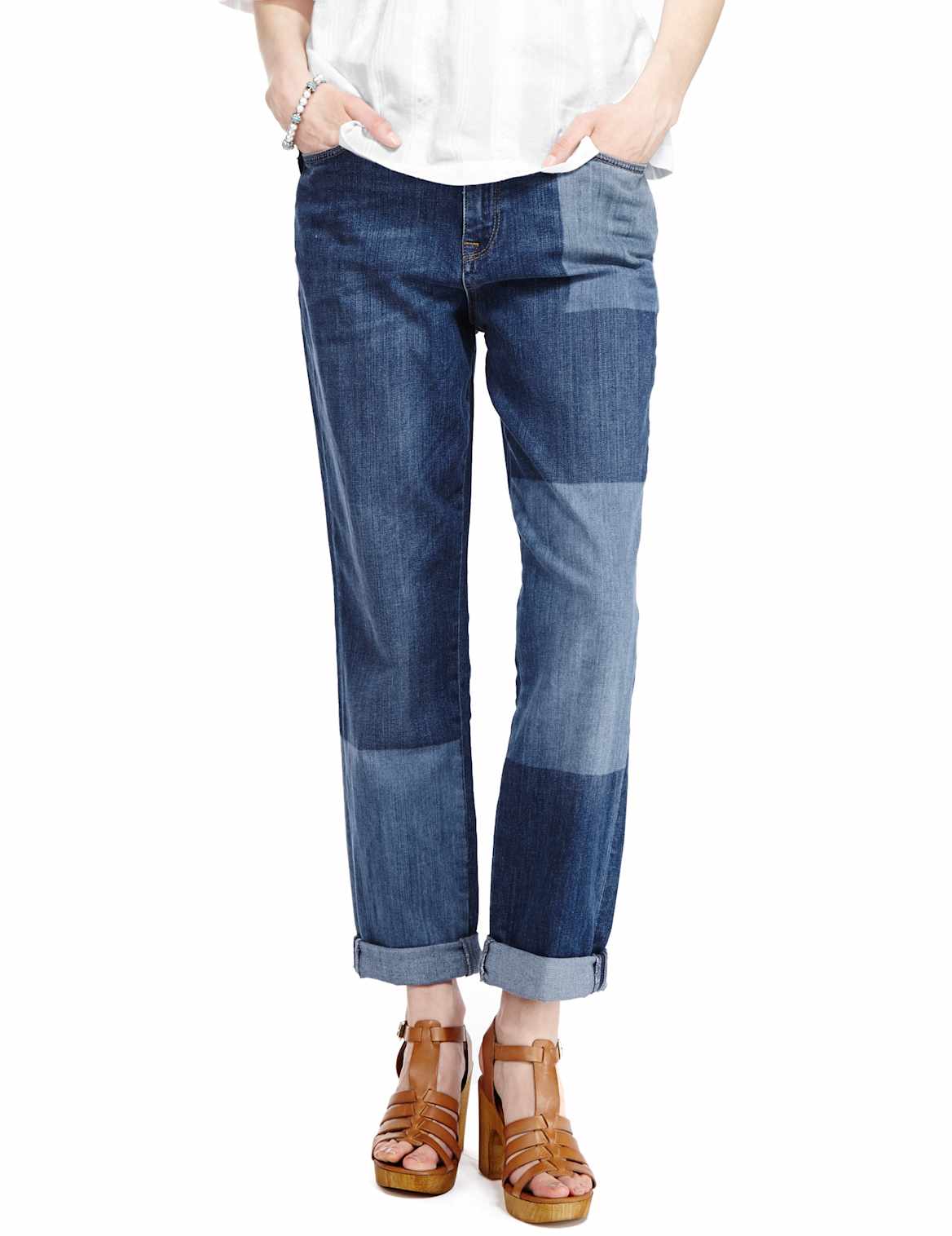 Patch Cinch Back Boyfriend Denim Jeans Light Denim | Eizzy