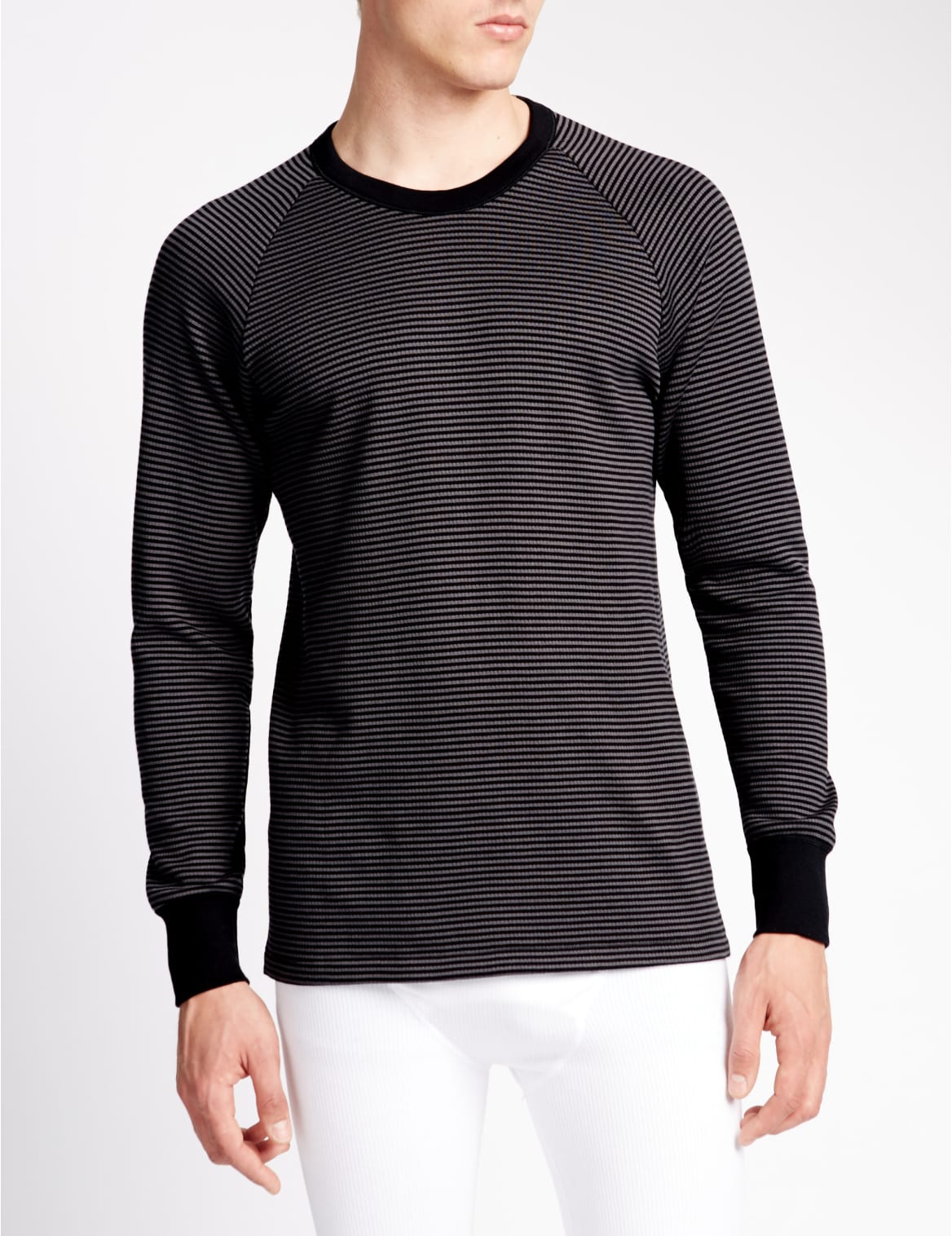 Long Sleeve Feeder Striped Thermal Vest Black Mix | Zazio