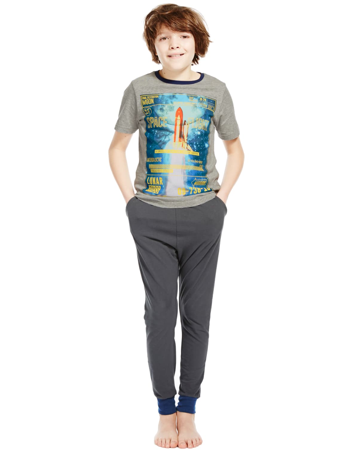 Pure Cotton Space Flight Pyjamas (6-16 Years) Grey Mix | Gedoo
